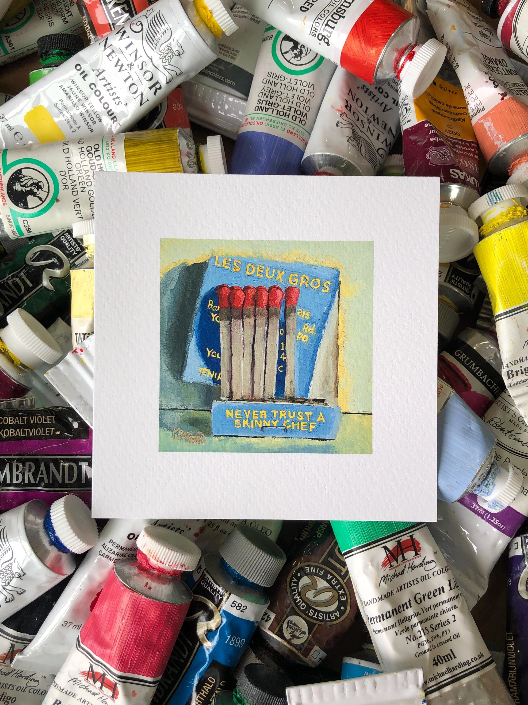 Never Trust A Skinny Chef Miniature Art Print From Oil Painting, 4x4 ...