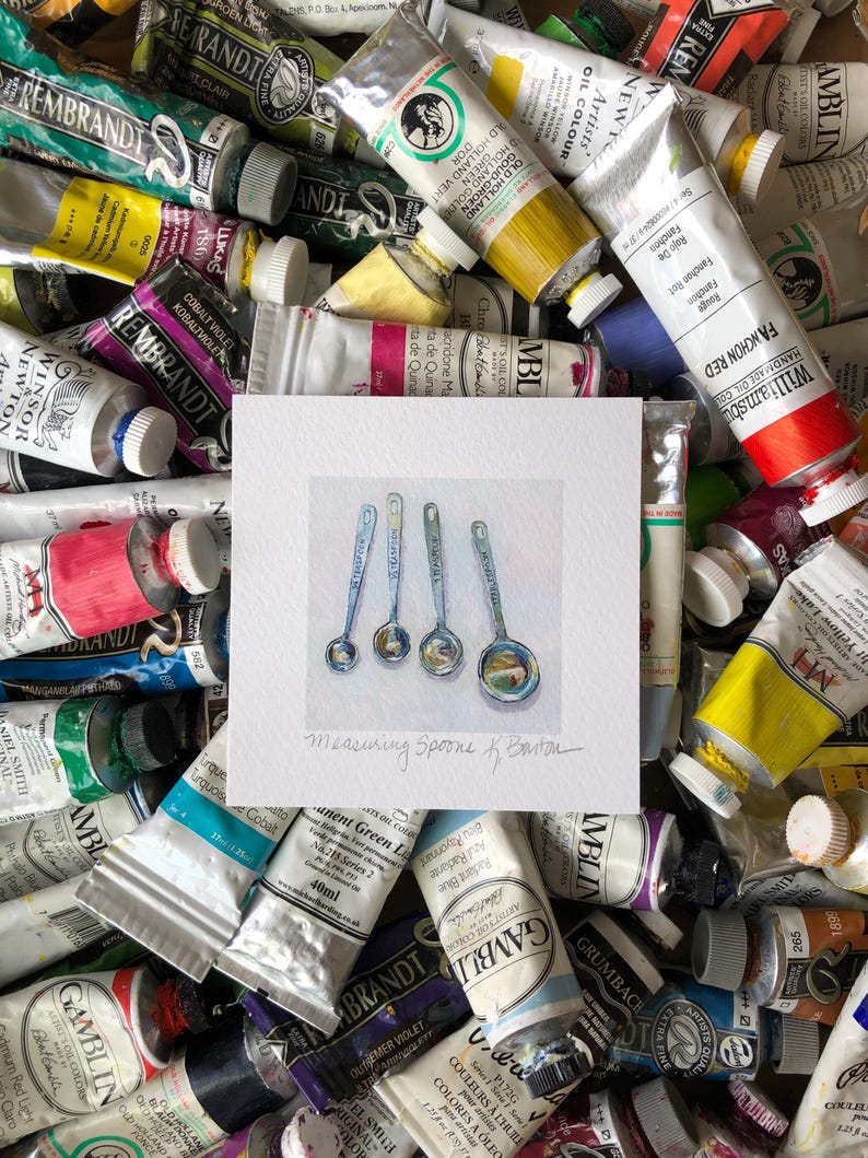 Measuring Spoons Oil Painting Still Print, 4x4, Small Square Art ...