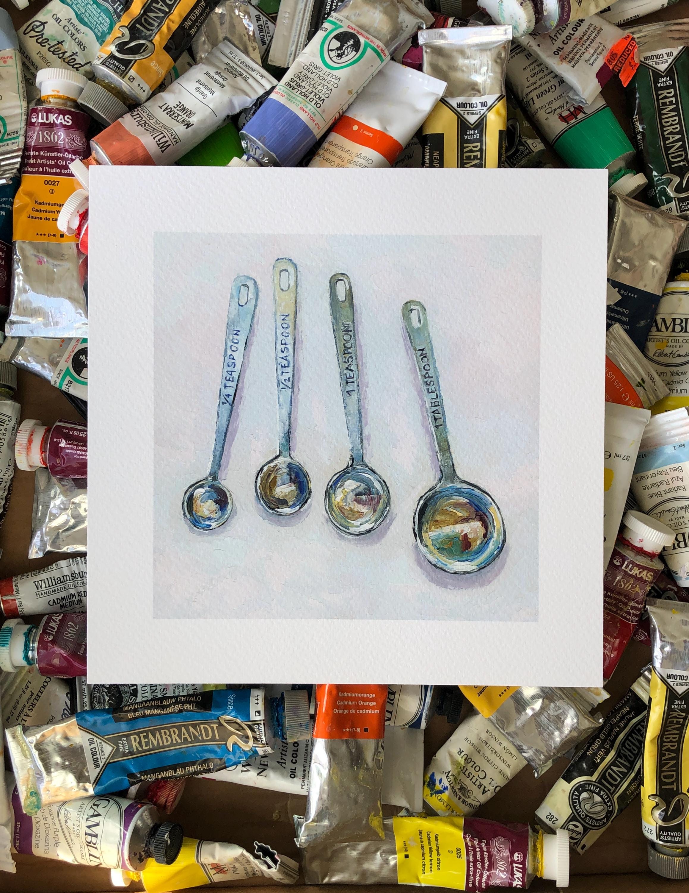 Silver Measuring Spoons Oil Painting Giclée Art Print 6x6 Image Baking ...