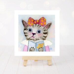 Girl Cat Reading Book Oil Painting Print, Colorful Cat Art, Nursery Cat ...