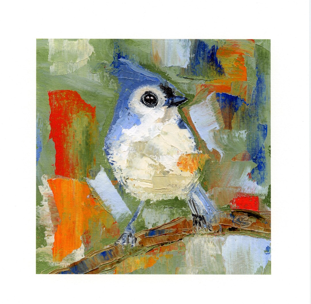 Tufted Titmouse Bird Oil Painting Print, Contemporary Bird Art ...