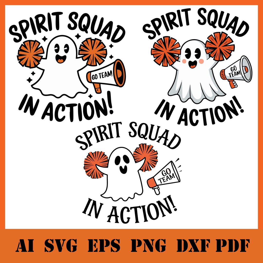 Spirit Squad Ghost Cheerleader SVG Bundle Halloween Cheer Clipart ...