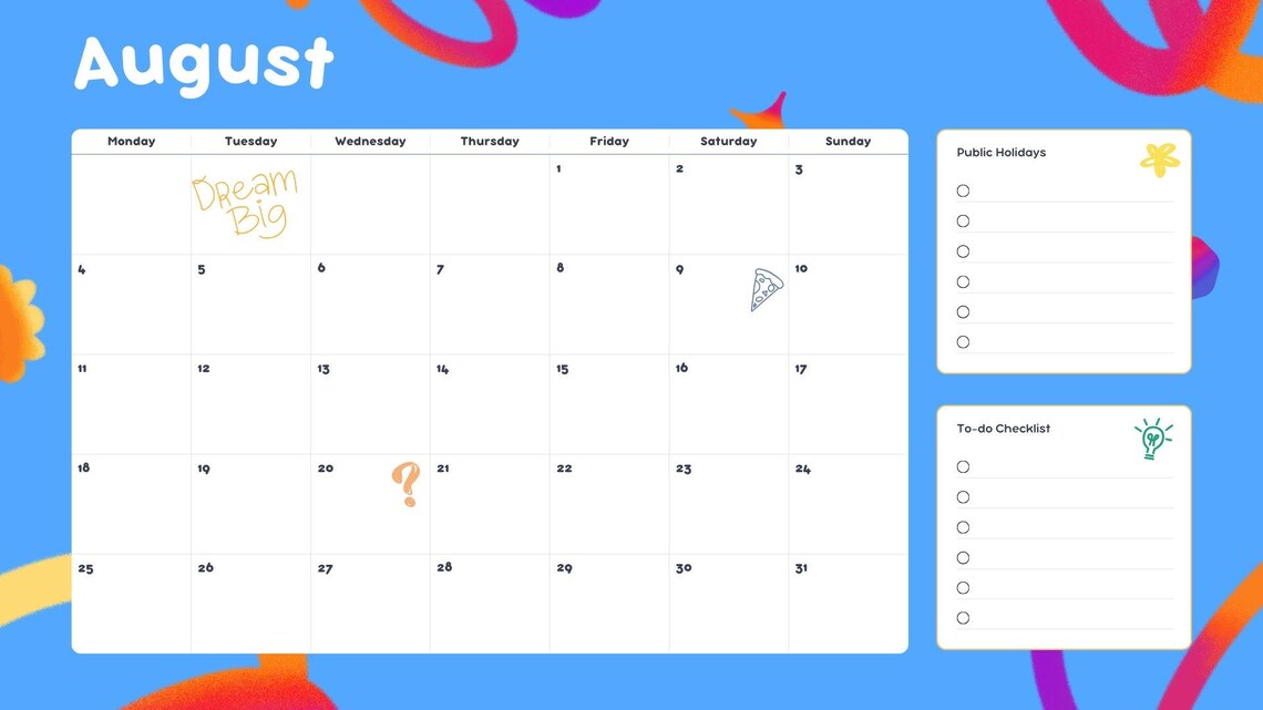 Vibrant Fun Pop 2025 Calendar Template - Etsy