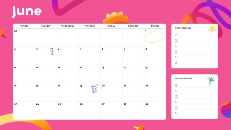 Vibrant Fun Pop 2025 Calendar Template - Etsy