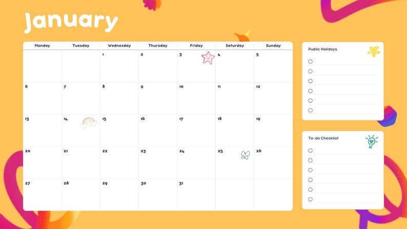 Vibrant Fun Pop 2025 Calendar Template - Etsy