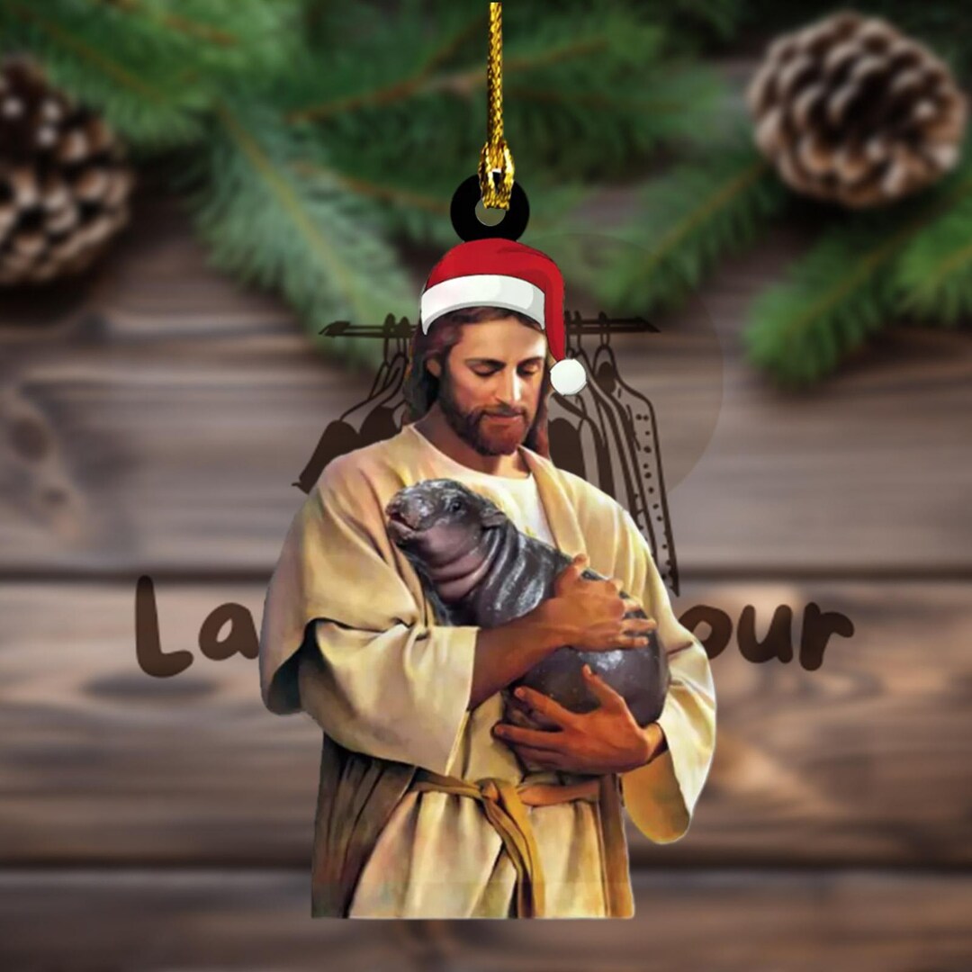 Moo Deng Ornament, Jesus Moo Deng Christmas Ornament, Jesus Loves Moo ...