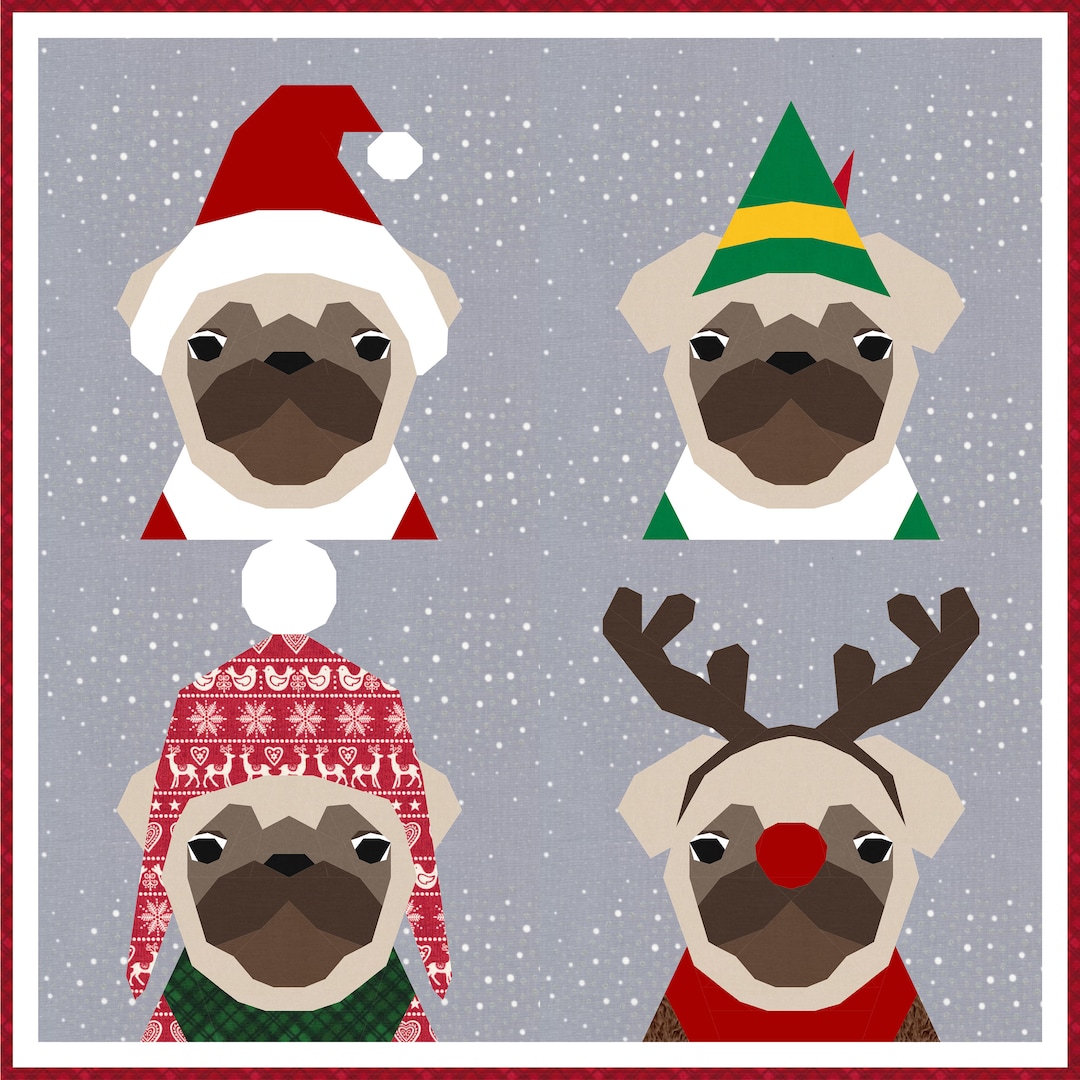 The Holiday Puppy Pug Bundle #46 - 10 Inch PDF Paper Piecing Patterns ...