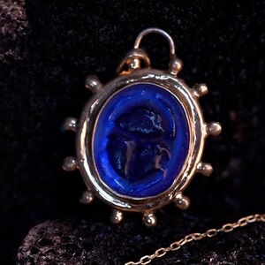 Handmade Blue Intaglio Glass Scarab Pendant, Custom Antique Intaglio ...