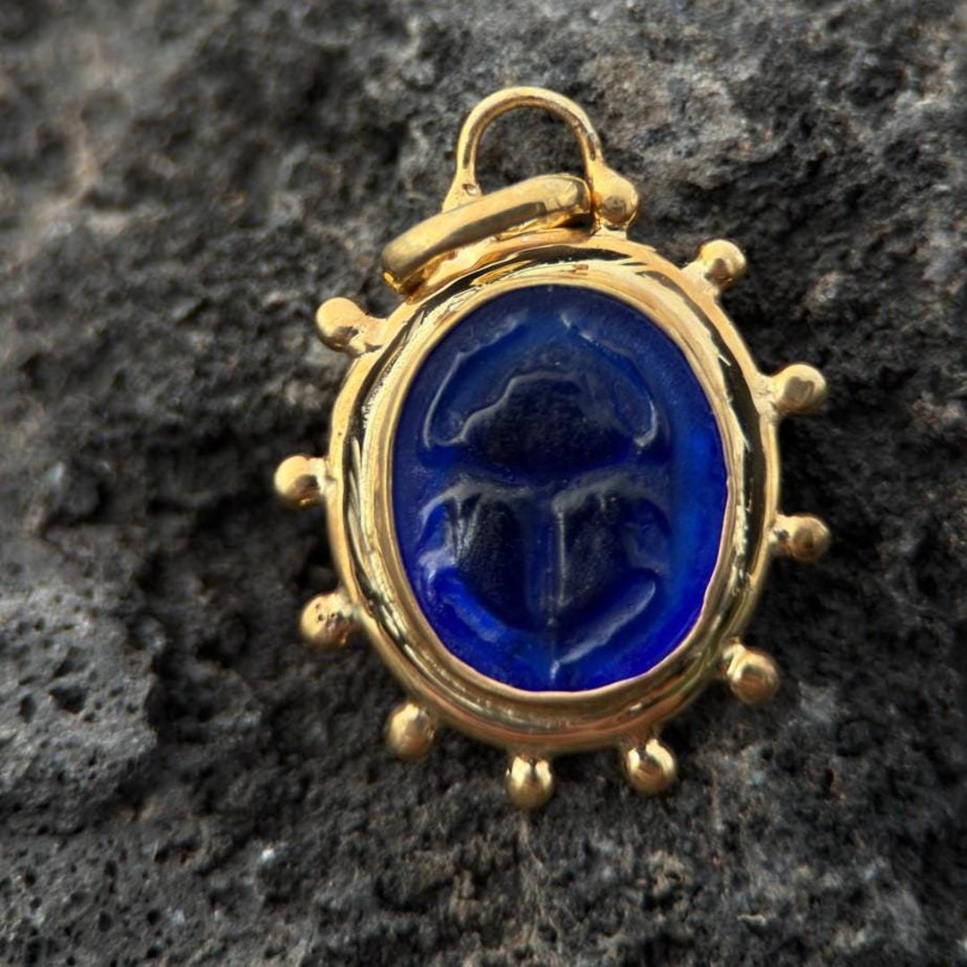 Custom 925 Sterling Silver Intaglio Glass Bug Pendant, Handmade Blue ...