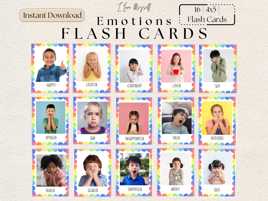 Emotions Flashcards, Montessori, Feelings Flashcards, Toddler Learning ...
