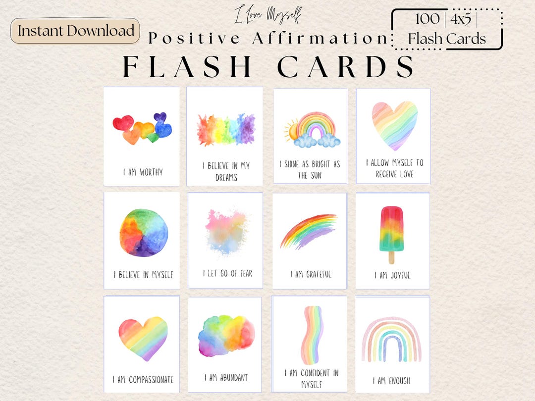 100 Positive Affirmation Cards, Positive Quote Flash Cards, Personal ...