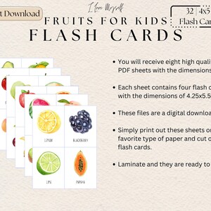 Fruit Flashcards for Kids, Montessori Flashcards, Preschool Education ...