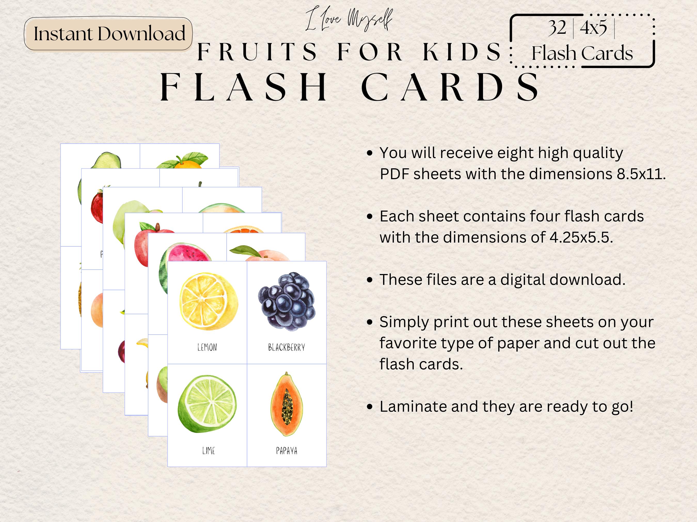 Fruit Flashcards for Kids, Montessori Flashcards, Preschool Education ...
