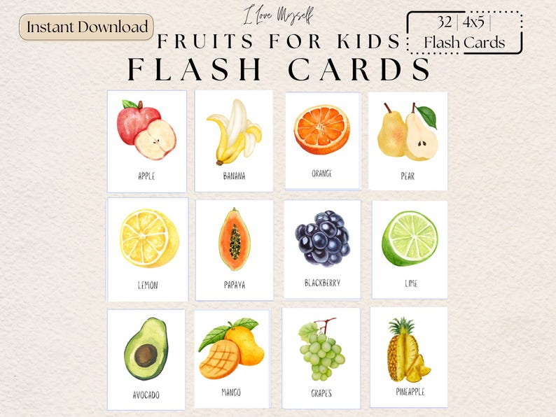 Fruit Flashcards for Kids, Montessori Flashcards, Preschool Education ...