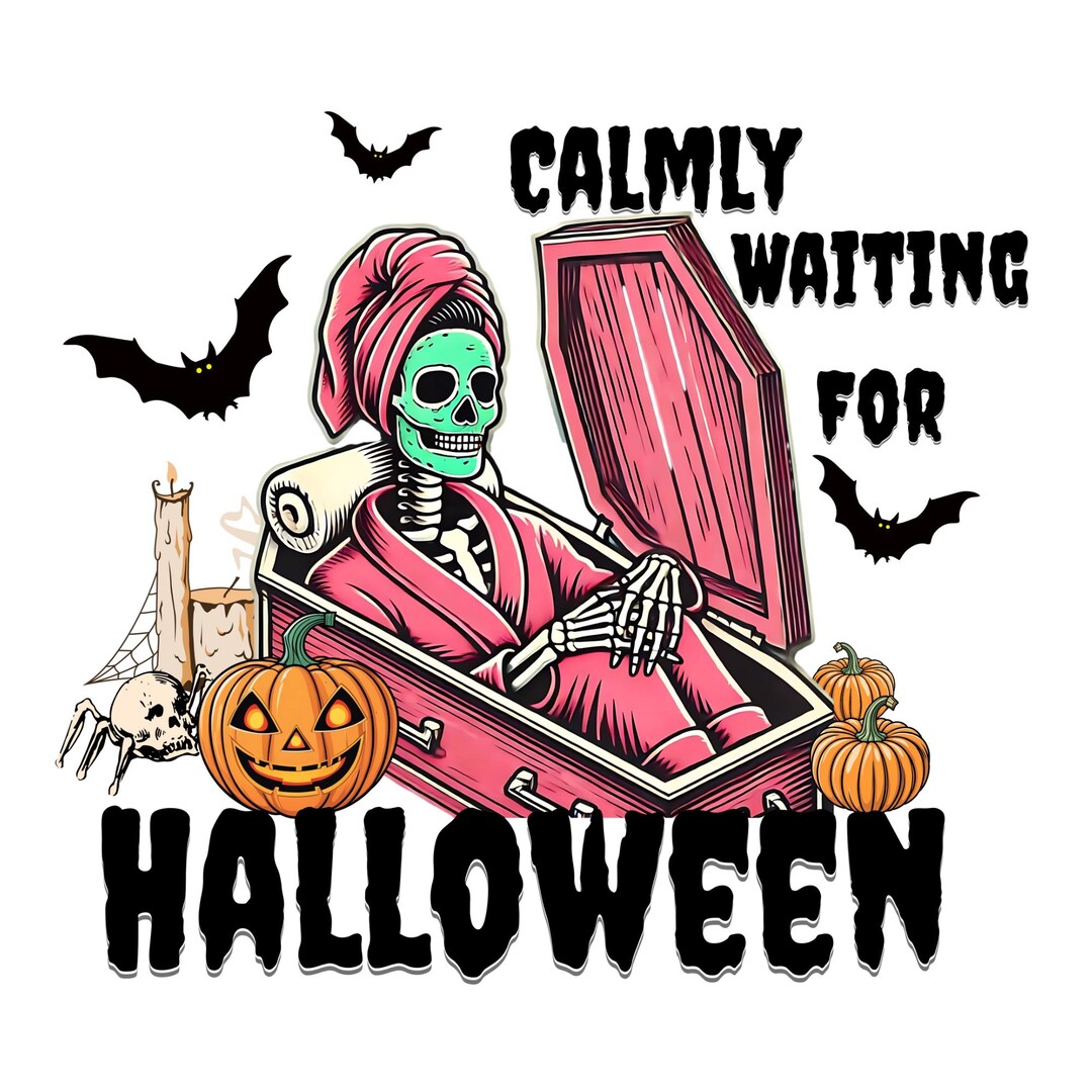 Waiting for Halloween PNG Skeleton in a Coffin, With Skull, Bats ...