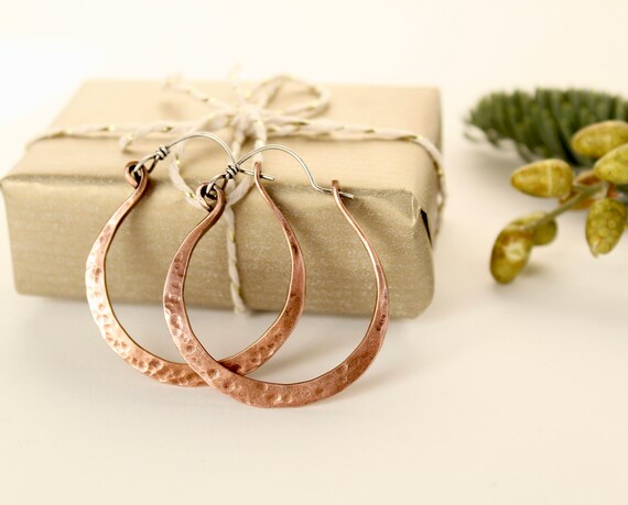 Big Boho Hoop Earrings Hammered Copper Hoop Earrings Big Etsy