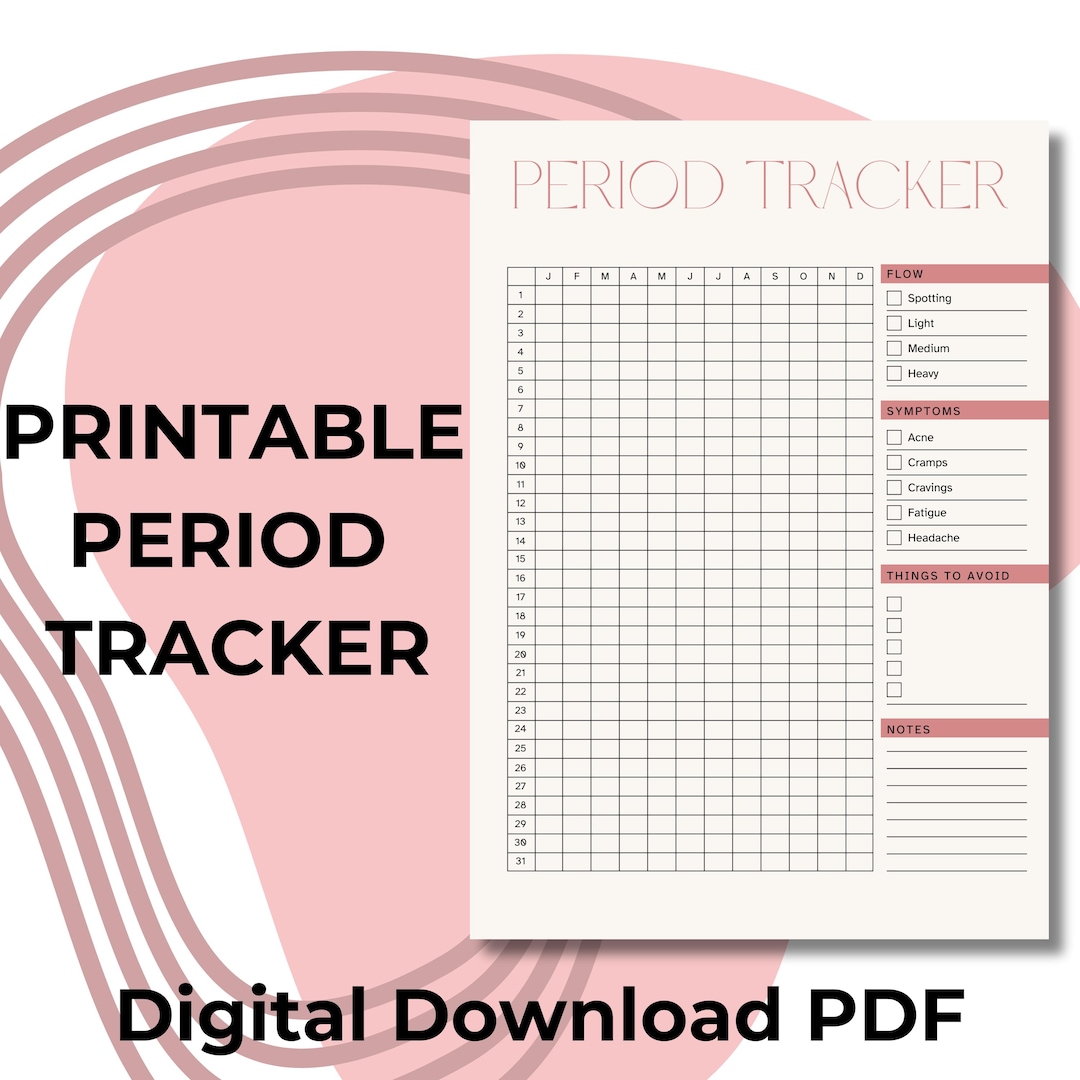 Printable Period Tracker Symptom Tracker Period Journal Ovulation ...