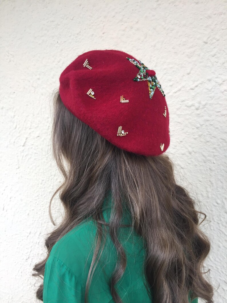 Boho Strawberry Beret - Unique Red Wool Hat With Fruit Embroidery ...