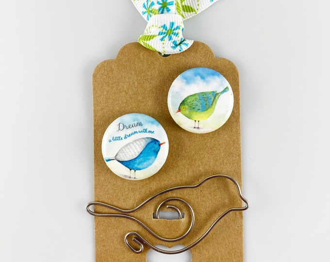 Watercolor Birds Magnets and Bird Paperclip on a Gift Tag - Etsy