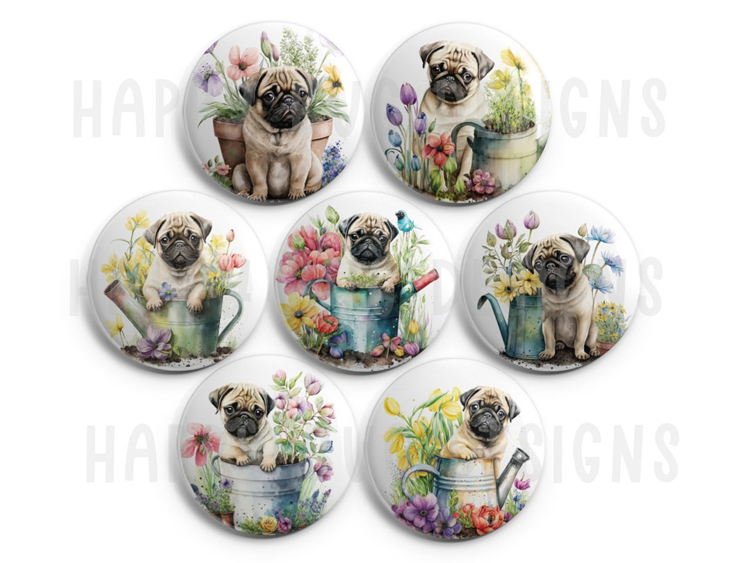 Pugs in the Garden Magnet Set - 7 One Inch Pug Themed Magnets - Etsy