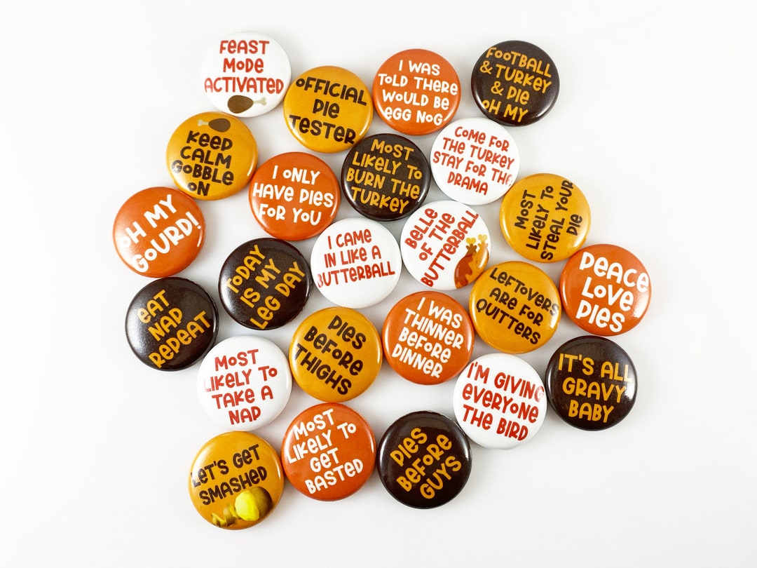 Thanksgiving Dinner Pin Back Buttons Pack of 24 One Inch Buttons - 1 ...
