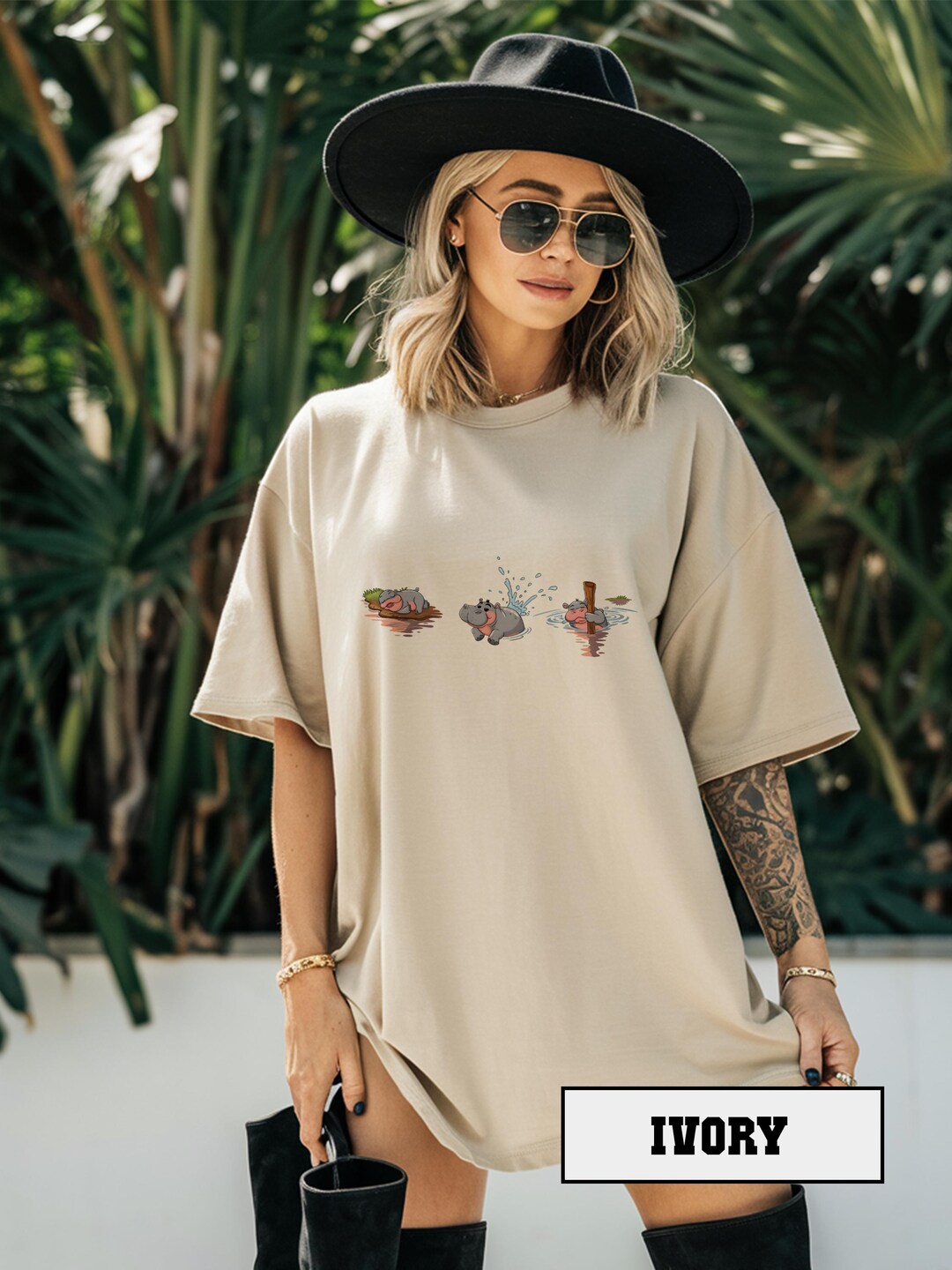 Embroidered Moo Deng Comfort Tee, Funny Baby Hippo Moo Deng Shirt ...