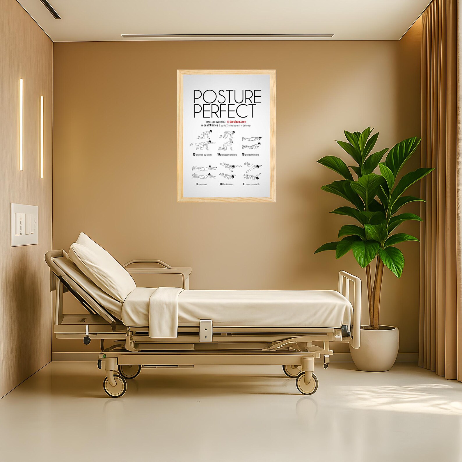 Posture Correction Exercise Poster for Hospital Room Recovery Wall Art ...