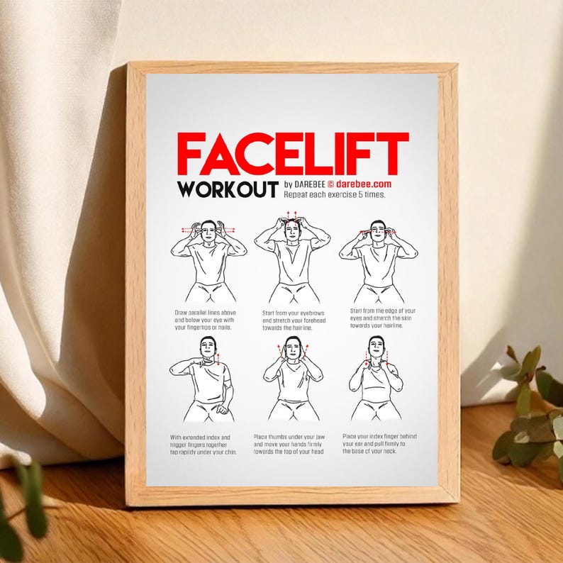 Facelift Workout Poster for Hospital Room Wellness Decor Facial Exercise Chart Anti Aging ...