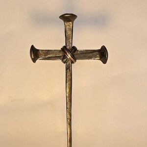 Hand Forged 3 Spike Cross With Polished Navel Bronze Ribbon Includes ...