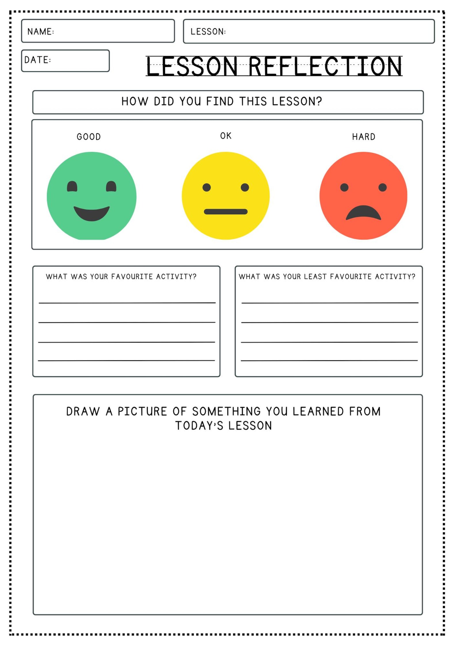 Lesson Reflection Worksheet and Table Flashcards - Helpful Teacher ...