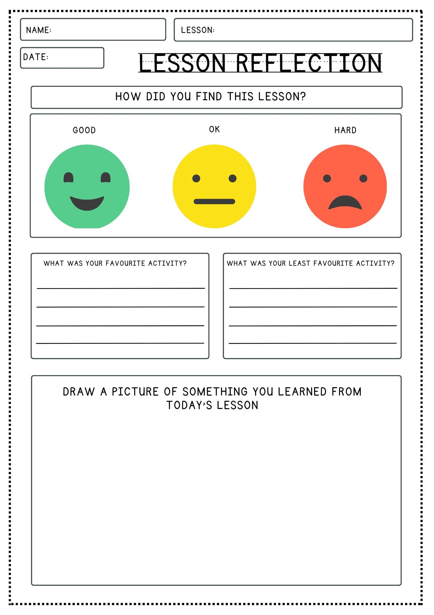 Lesson Reflection Worksheet and Table Flashcards - Helpful Teacher ...