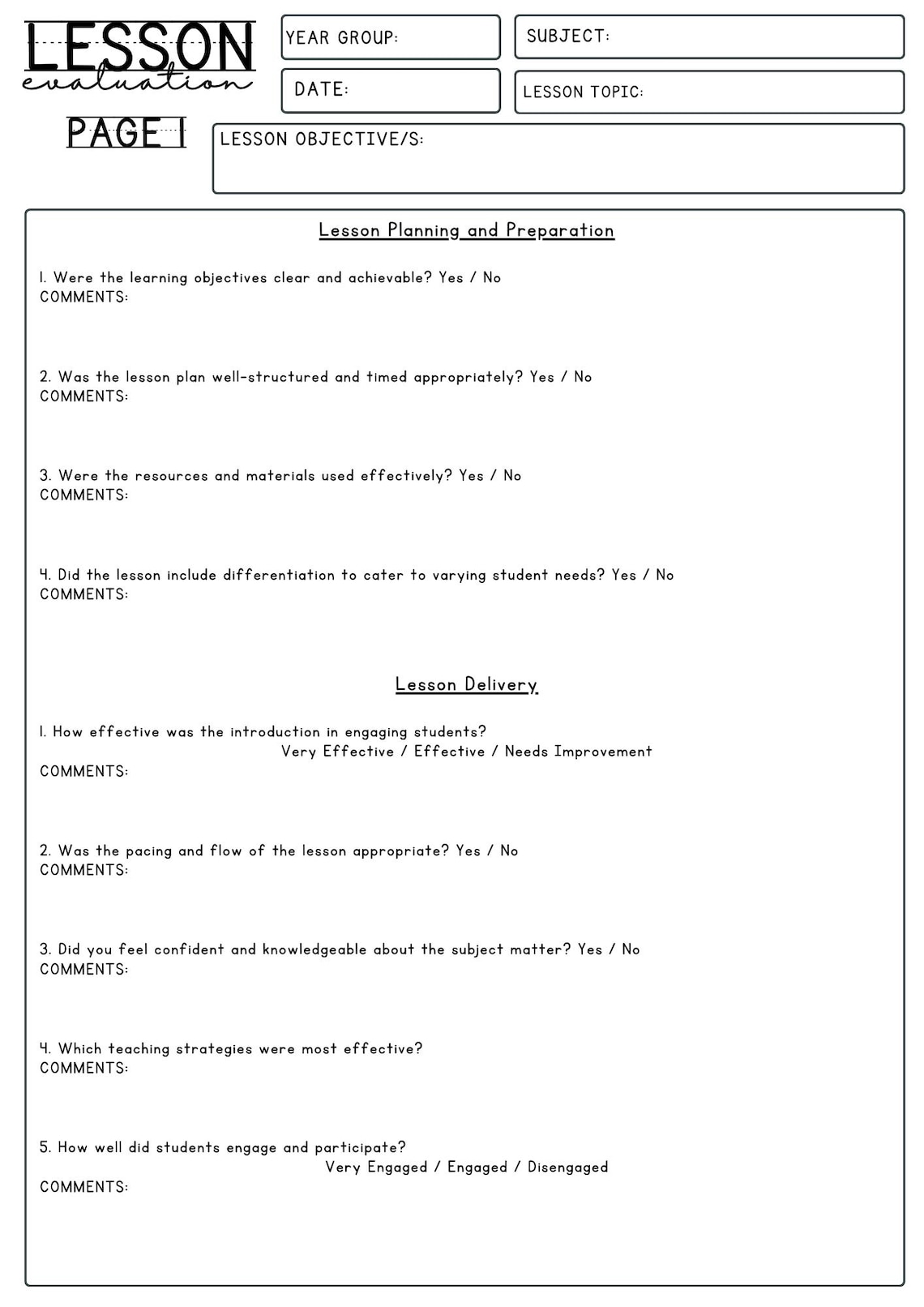 Lesson Plan and Lesson Evaluation Template - Editable Canva Link ...