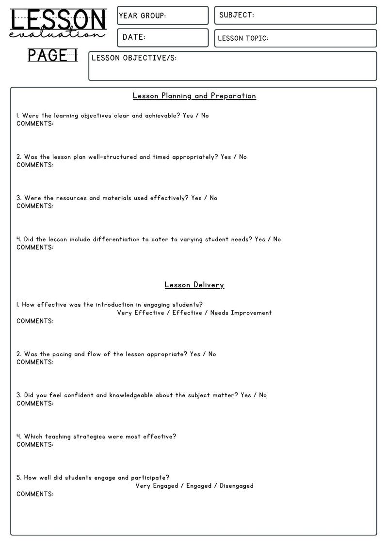 Lesson Plan and Lesson Evaluation Template - Editable Canva Link ...