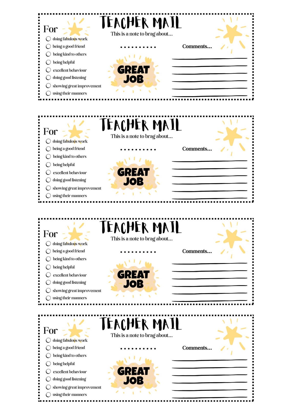 Teacher Mail / Praise Card - Helpful Teacher Resource, Teacher Student ...
