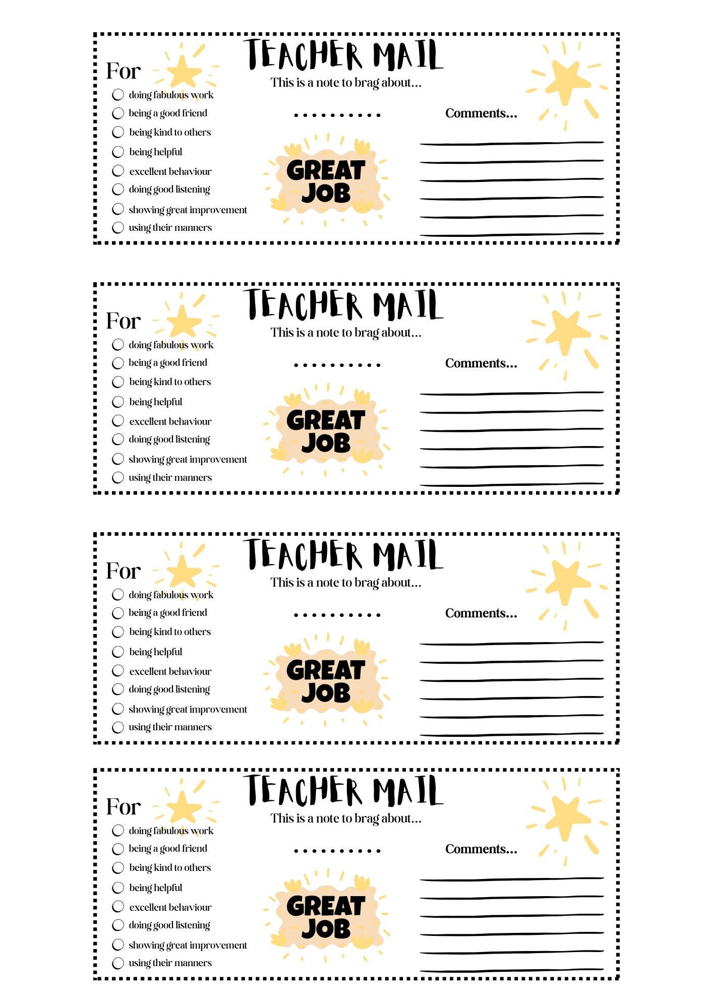 Teacher Mail / Praise Card - Helpful Teacher Resource, Teacher Student ...