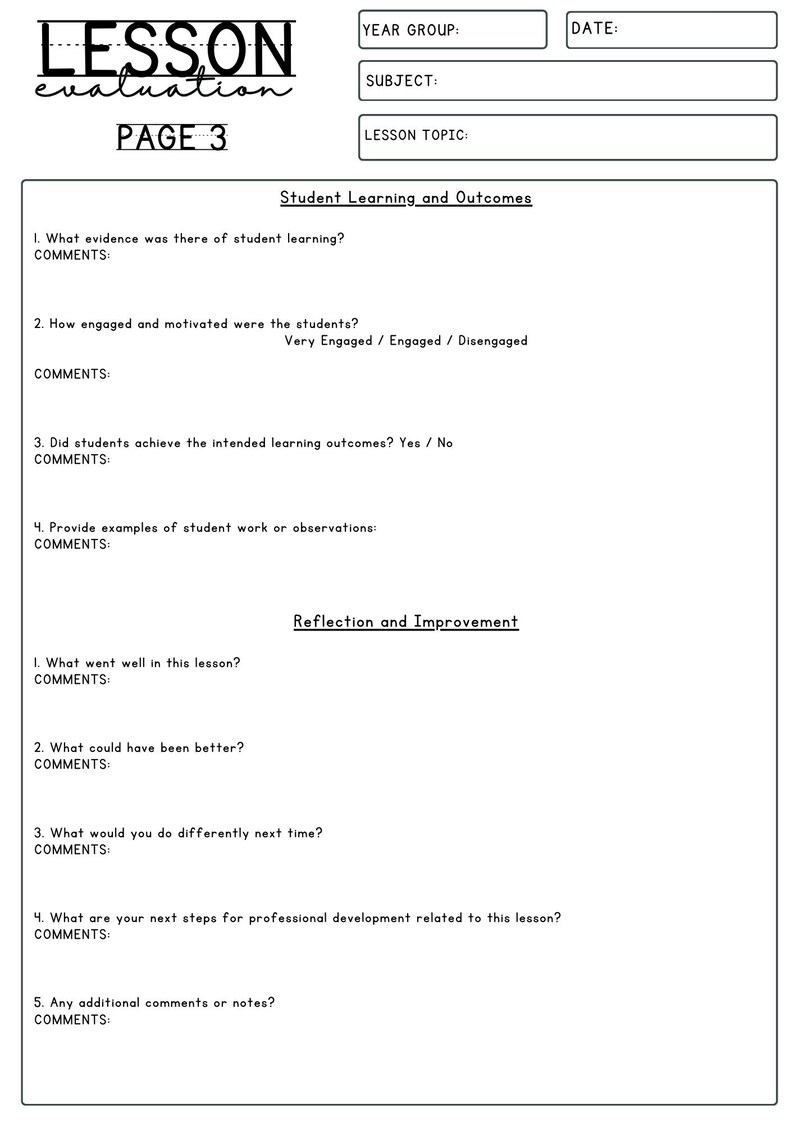 Lesson Plan and Lesson Evaluation Template - Editable Canva Link ...