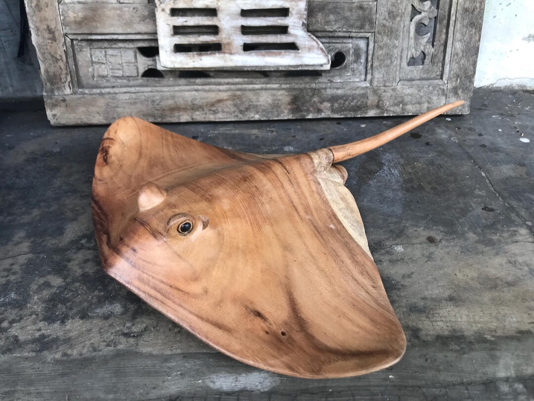 Wooden Big Stingray Fish Width 40cm Figurine, Stingray Fish Statue ...