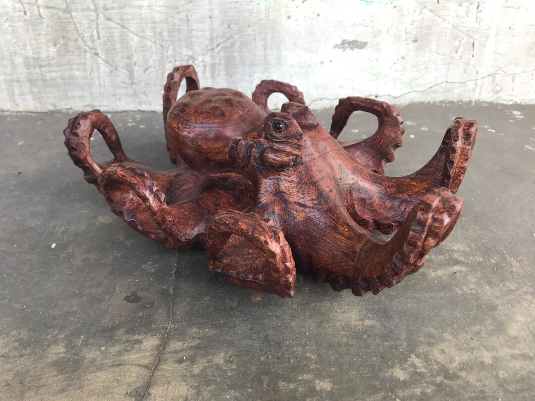 Wooden Big 30cm Octopus Woodcarving, Wooden Octopus Statue, Octopus ...