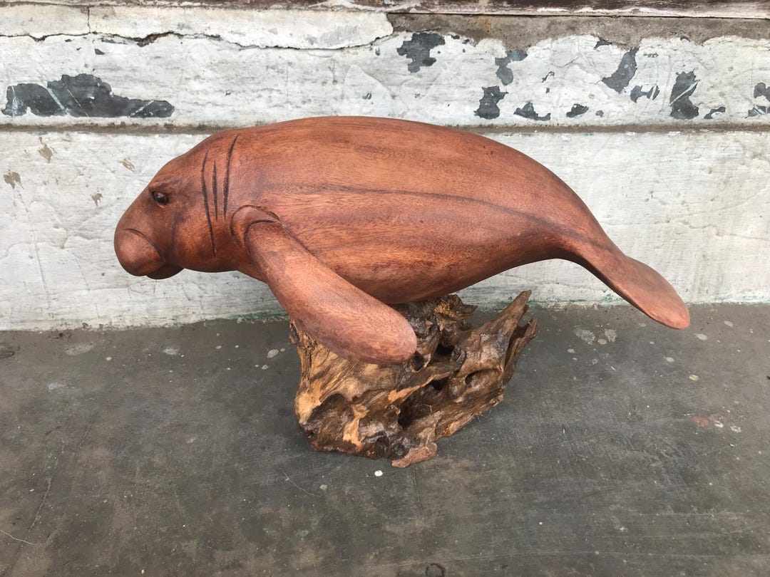 Wooden Big 45cm Manatee Woodcarving, Big Dugong 45cm Statue, Manatee ...