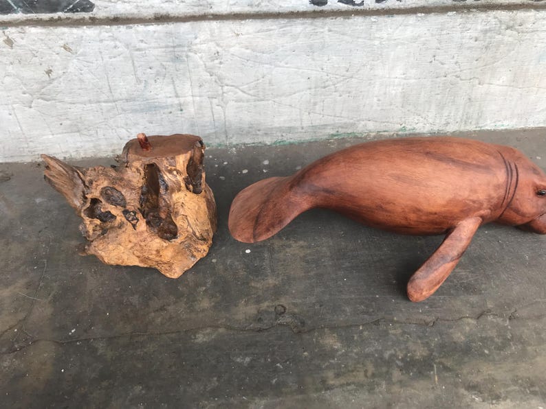 Wooden Big 45cm Manatee Woodcarving, Big Dugong 45cm Statue, Manatee ...
