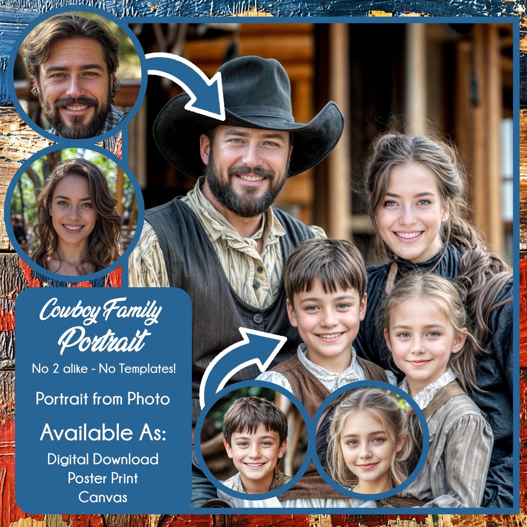 Custom Wild West Family Portrait | Personalized Cowboy Western Art From ...