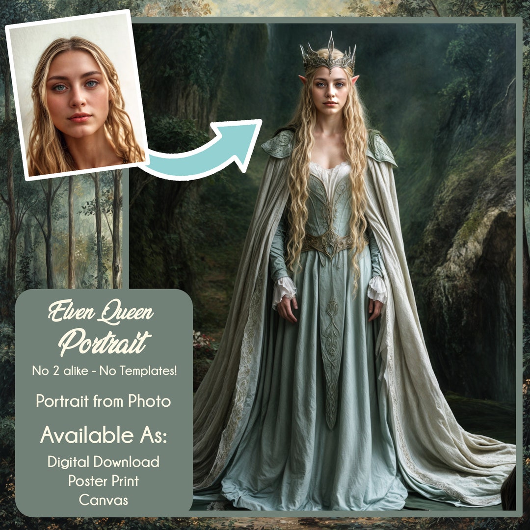 Custom Elven Queen Portrait | Personalized Elven Royalty Art From Your ...