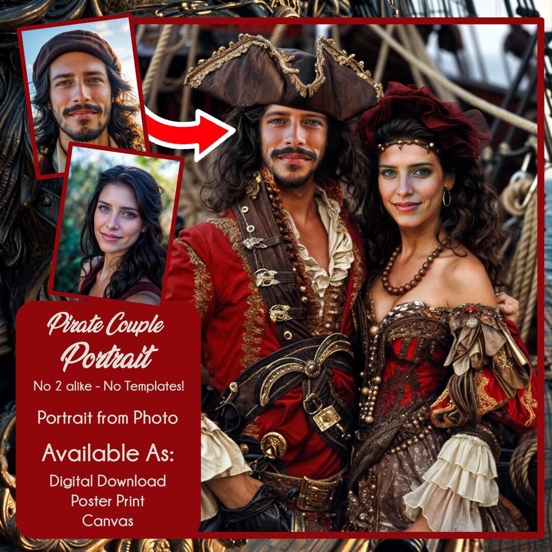 Custom Pirate Couple Portrait | Personalized Pirate-themed Art From ...