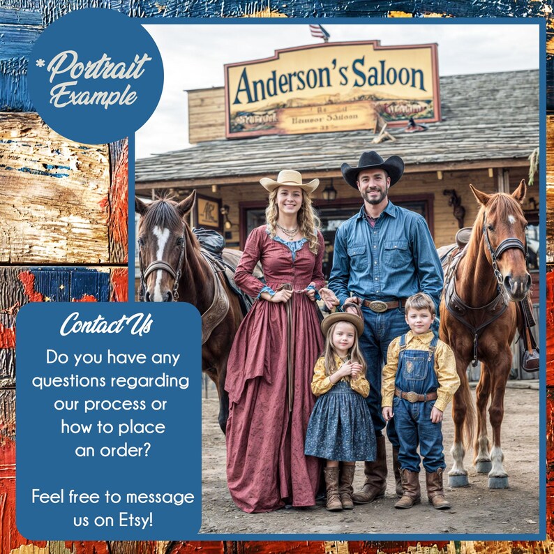 Custom Wild West Family Portrait Personalized Cowboy Western Art From ...