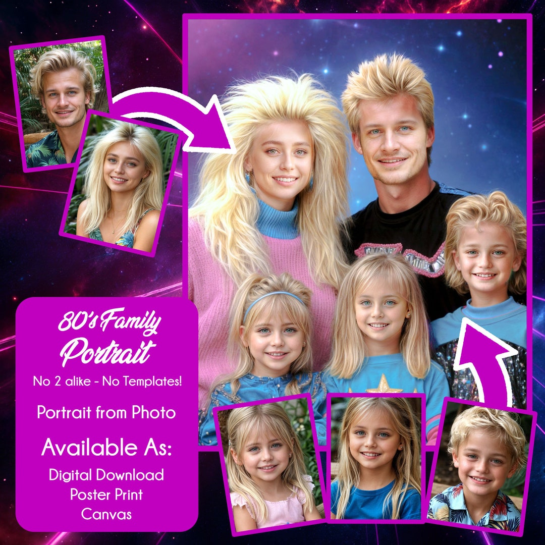 Custom 80s Style Family Portrait | Personalized Retro Art From Your ...