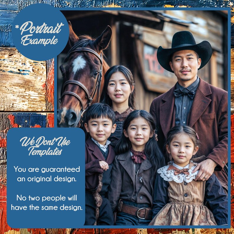 Custom Wild West Family Portrait Personalized Cowboy Western Art From ...