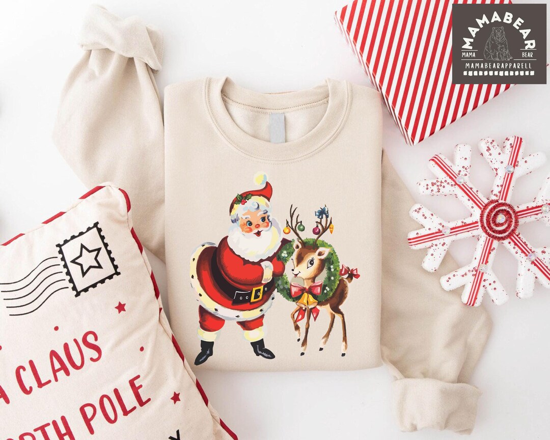 Vintage Christmas Sweatshirt, Christmas Santa Reindeer Sweater, Classic ...