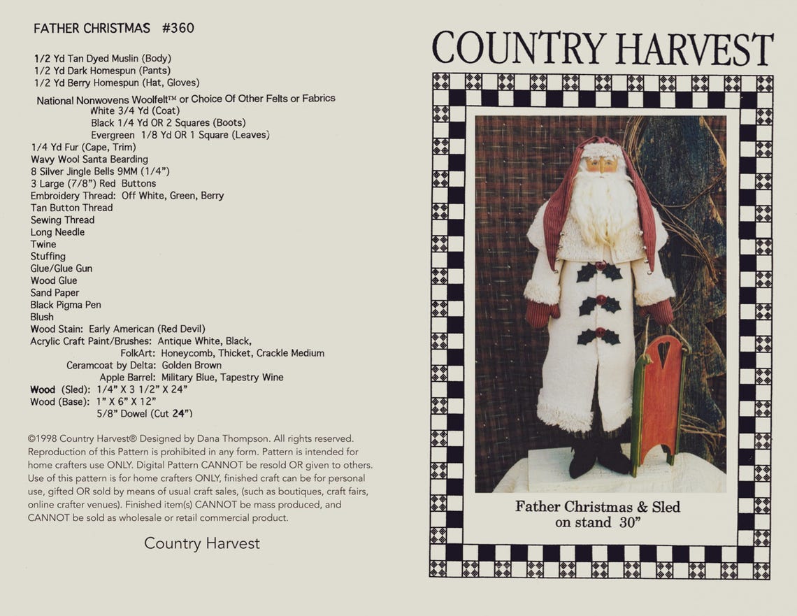 Father Christmas and Sled Country Harvest Digital Pattern - Etsy
