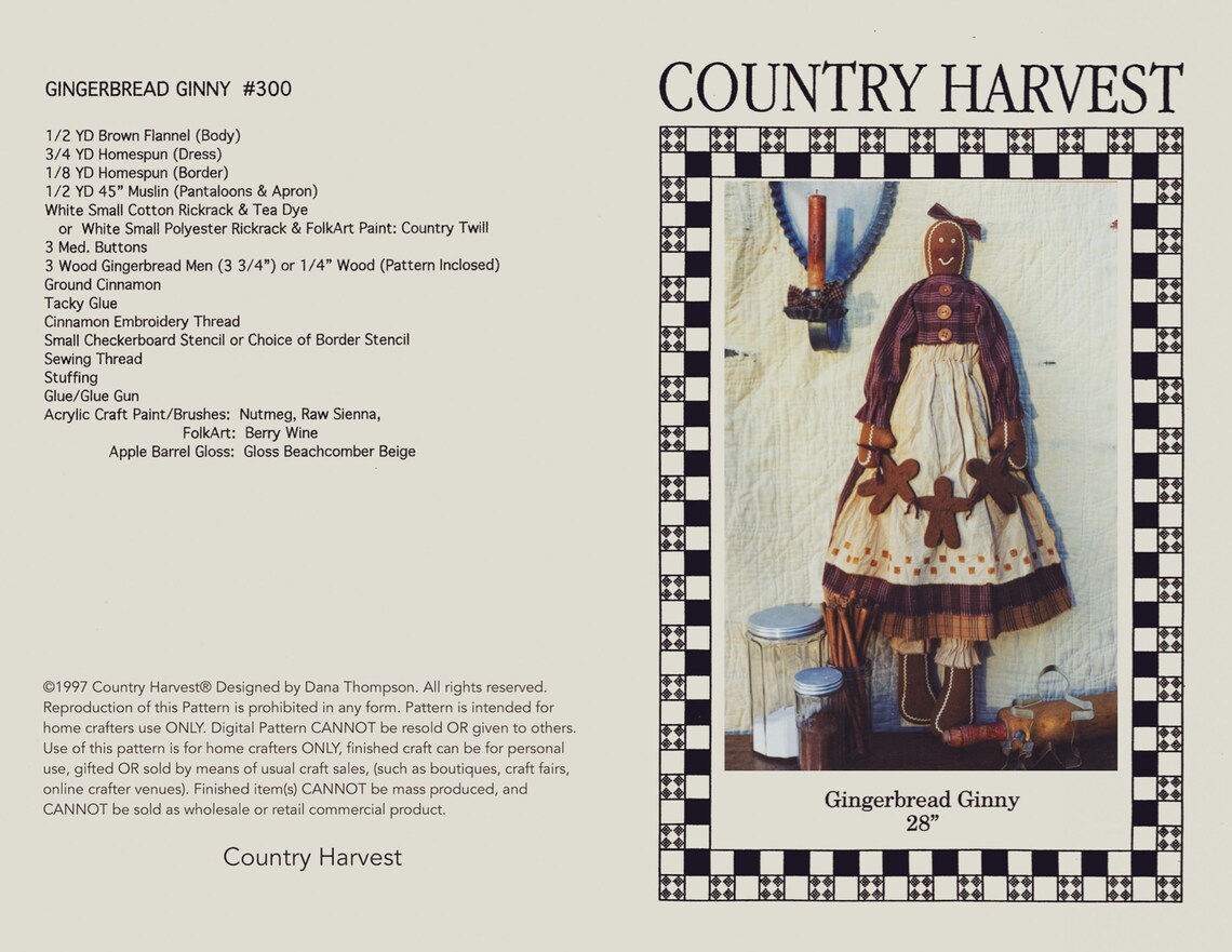 Gingerbread Ginny Country Harvest Digital Pattern - Etsy