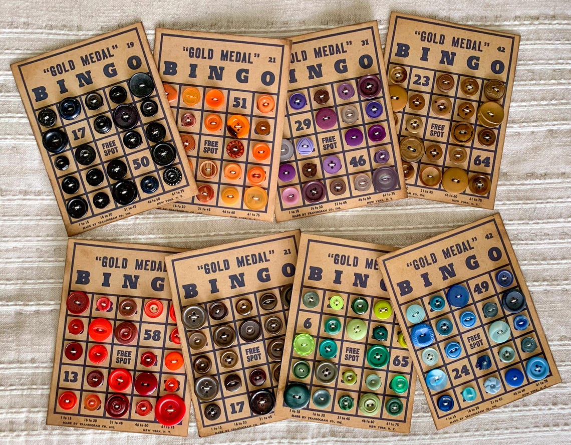 Fun BINGO Card Button Cards Country Harvest - Etsy